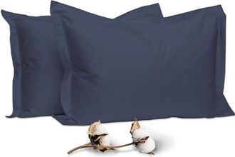 Pizuna Coton Peigné Set de 2 Taies doreiller 50x75 cm Bleu foncé, 100% Coton Longue Tige 400 Fils Armure Satin Taies doreiller Douces 50x75 en Coton (Bleu fo