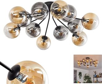 HOFSTEIN Deckenleuchte Gastor, Deckenlampe aus Metall/Glas in Schwarz/Rauchfarben/Bernsteinfarben/Klar, Leuchte im modernen Retro/Vintage-Design mit Schirmen a
