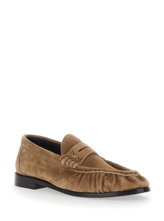 Saint Laurent Womens Loafers Le Loafer Beige Suede