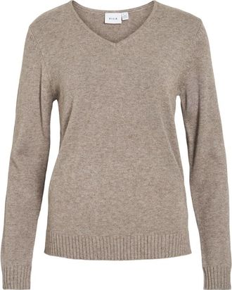 Vila Damen VIRIL V-Neck L/S Knit TOP - NOOS 14042769, Falcon/Melange, XS