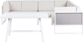 Beliani 6-Sitzer Lounge Set Wei&szlig; Aluminium 4-Teilig mit Cremewei&szlig;en Auflagen Modern Skandi Terrasse Outdoor Gartenset Loungem&ouml;bel