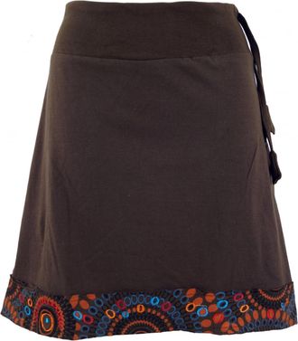 Guru Shop Minirock mit Besticktem Saum, Boho Chic Rock, Retro Mandala - Coffee, Damen, Baumwolle, Size:L/XL