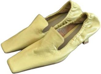 Generic YUJIEBB Escarpins &agrave; T&ecirc;te Carr&eacute;e Femme Blanc Talons Hauts Stiletto Retro Chaussures Sorci&egrave;re, Talon jaune de 4 &agrave; 5 cm, 36.5 EU