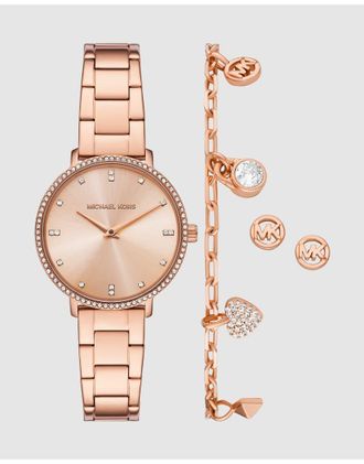 Michael Kors Pyper montre &agrave; deux aiguilles en acier inoxydable ton or rose-Dor&eacute;