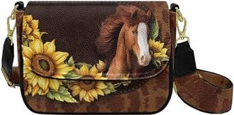 Hugs Idea Sac à main à bandoulière en cuir pour femme, sac à main tendance pour téléphone portable, Cheval tournesol., Taille unique