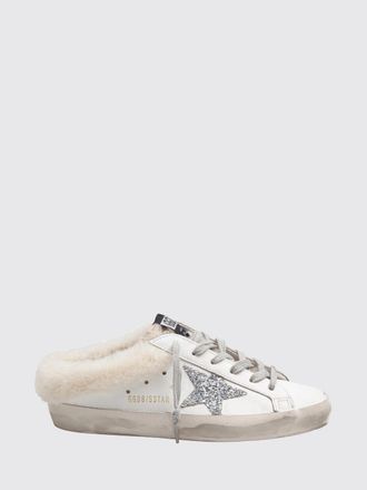 Golden Goose Baskets Super-Star Sabot en cuir avec effet us&eacute; et logo &agrave; paillettes