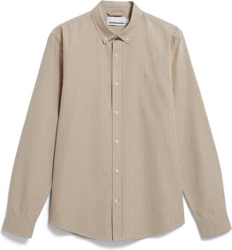 Armedangels Herren Hemd aus Bio-Baumwolle QUAASA Stripe Regular Fit Light Sage-oatmilk
