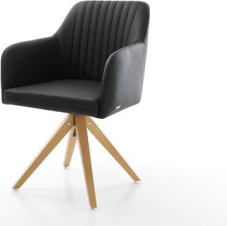 DELIFE Esszimmerstuhl Greg-Flex Echt-Leder Schwarz Holzgestell kantig Natur Taschenfederkern, Esszimmerst&uuml;hle