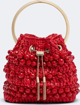 Jimmy Choo London Verzierte Bucket Bag Bon Bon aus Raffiabast