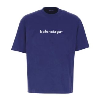 Balenciaga Oversize Blaues Logo-Print T-Shirt M&auml;nner - - Tops - Herren - Blau - 2XS