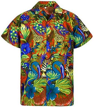V.H.O. Funky Chemise-Hawaienne, Manche-Courte, Jungle, Orange, 3XL