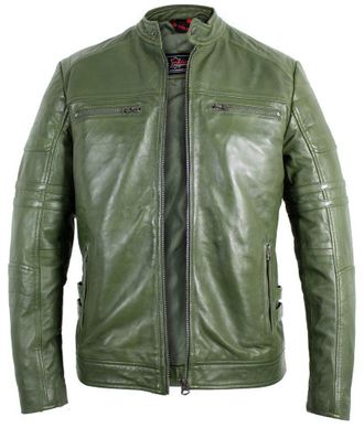 MDM Lederjacke Freizeit Herren Biker Echtleder Lamm Lederjacke In Gr&uuml;n Herren Echtleder Leder Jacke im Biker-Look