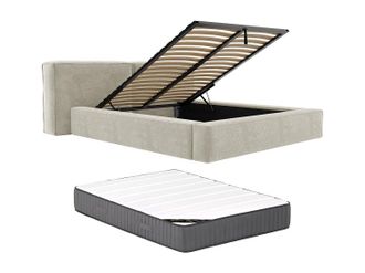 Pascal Morabito Bett mit Bettkasten + Matratze - Bouclé-Stoff - 160 x 200 cm - Beige - TIMANO