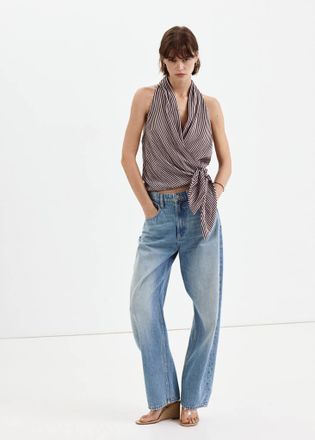 Mango Blouse rayures d&eacute;collet&eacute; cache-caur grenat - Femme - XS - MANGO