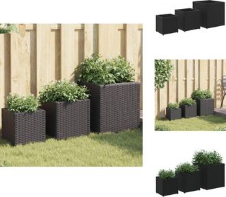 vidaXL Vidaxl - Jardini&egrave;res dext&eacute;rieur 3 pcs noir r&eacute;sine tress&eacute;e - Jardiniere Exterieure - Pot De Fleurs Ext&eacute;rieur - Decoration Jardin - R&eacute;sine Tress&eacute;e