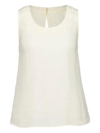 120% Lino haut en lin &agrave; d&eacute;coupes - Blanc