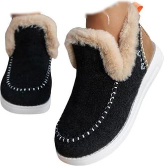 Generic Bottes de neige chaudes doubl&eacute;es de fourrure pour femme, bout rond, antid&eacute;rapantes, mocassins en daim avec doublure en peluche pelucheuse, doublure en