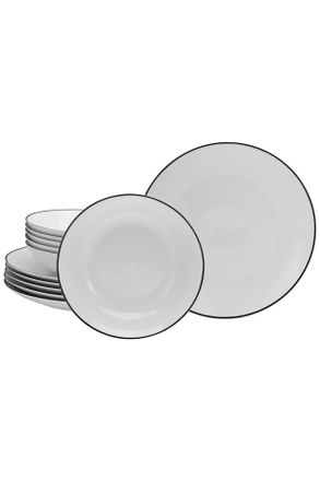 CREATABLE Tafelservice Black Luna Line, Schwarz, Weiß, Keramik, 12-teilig, Essen & Trinken, Geschirr, Geschirr-Sets, Tafelservice