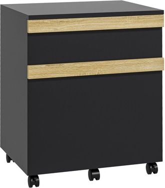 Vinsetto Vinsetto - Caisson de bureau rangement bureau sur roulettes tiroir coulissant et tiroir dossiers suspendus noir aspect chêne clair