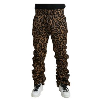 Dolce & Gabbana Homme, Pantalons, Brun, Taille: 2XL Pantalon Jogger Imprim&eacute; L&eacute;opard Style Chic