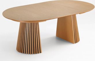 ebuy24 Esstisch Tokyo inkl. 2 Zusatzplatten Ø120x120-160-200cm Eiche Furnier, runder oder ovaler Esstisch für 4-8 Personen (Eiche Natur)