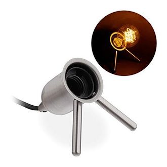 Relaxdays Tischlampe Gl&uuml;hbirne, modernes Design, Deko, langes Kabel, E27 Fassung, Tischleuchte Metall, 9 cm hoch, silber, 10032226, 9 x 10 x 12 cm