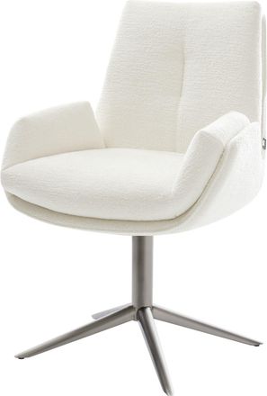 DELIFE Esszimmerstuhl Clea-Flex Fu&szlig;kreuz Graphit Boucl&eacute; Soft Beige 360&deg; drehbar Wippfunktion