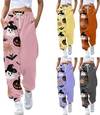 Generic HUIFUAO Pantalon de survêtement dHalloween pour femme, fantôme effrayant, citrouille, costume dHalloween amusant, grande taille, pantalon araignée, pa