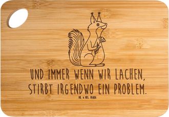 Mr. & Mrs. Panda Hackbrett Eichh&ouml;rnchen Blume - Geschenk, holzschneidebrett, Lustige Spr&uuml;che, Fr&uuml;hst&uuml;cksbrett, Fr&uuml;hst&uuml;cksbrettchen, schneidbrett, Schneidebrett, Spa&szlig;, 