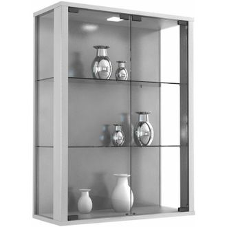 ebuy24 Ebuy24 - Udina Vitrinenschrank wandh&auml;ngend mit 2 Glast&uuml;ren und Licht Silberfarbig