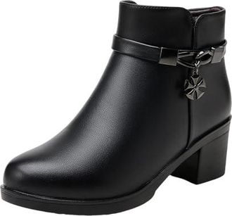 Generico Bottines pour femme dhiver &eacute;l&eacute;gantes, bottines femme automne d&eacute;contract&eacute; talon bas bottes confortables bottines Texani femme coupe-vent bottes, Noir, 