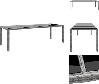 vidaXL Gartentisch 250x100x75 cm Hartglas und Poly Rattan Grau - Gartentisch - Outdoor-Tisch - Polyrattan Tisch - Esstisch - Balkontisch