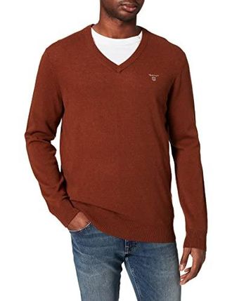 GANT Laine dagneau Extra Fine avec col en V Sweater, Chocolat, XXL Hommes