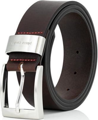 Pierre Cardin Ceinture en Cuir Pleine Fleur pour Hommes XL avec Boucle Métallique, Marron Foncé, Taille 130