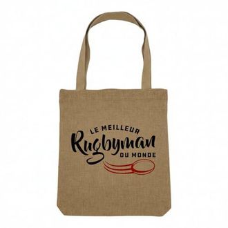 Fabulous Sac Shopping Tote Bag Aspect Lin - Le Meilleur Rugbyman du Monde Rugby Sport Ballon XV Equipe - Sac de Courses Toile Epaisse 360g Beige Naturel Cabas 