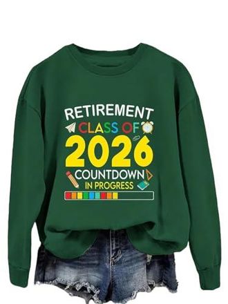 Generic Sweat-shirt senior 2026 pour femme - Compte &agrave; rebours en cours de classe de 2026 - Pull amusant graphique d&eacute;contract&eacute; &agrave; col rond, Vert, XL