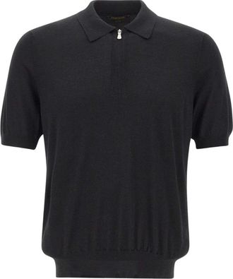 Gran Sasso Polo &agrave; manches courtes et col zipp&eacute; - Homme - Tops - Noir - Taille: 4XL