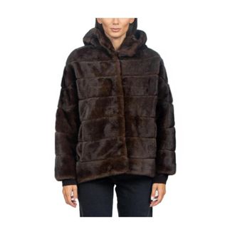 Zoe Giacca Ecopelliccia Corta Con Cappuccio - - Jackets - Damen - Braun - M
