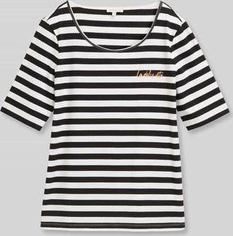 Tom Tailor Regular Fit T-Shirt aus Baumwoll-Mix mit Stickerei