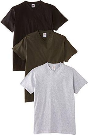 Fruit Of The Loom Valueweight V Neck T 3 pack - T-shirt - Homme, Multicolore - Mehrfarbig - Multicoloured (Charcoal/Heather/Black), XX-Large