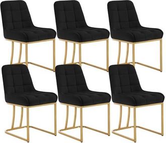 Woltu Chaise Salle &agrave; Manger, Lot de 6 en Velours - Cuisine, Salon, Coiffeuse Rembourr&eacute;e avec Dossier - Structure M&eacute;tallique en Forme dArc EZS32sz-6 Noir