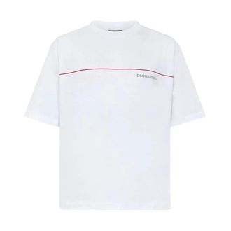 Dsquared2 Loose Fit T-Shirt aus Baumwolljersey mit Streifenprint - - Tops - Herren - Wei&szlig; - XL