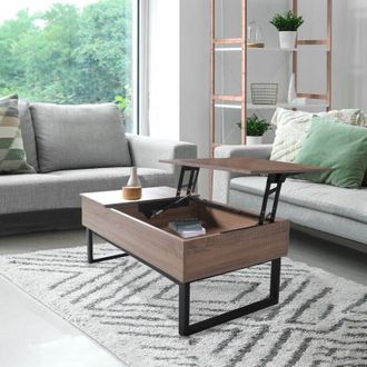 Weber Industries Le Quai Des Affaires - Table basse plateau relevable flower 110x55cm / D&eacute;cor Ch&ecirc;ne blanchi et m&eacute;tal noir/ 110x55x45