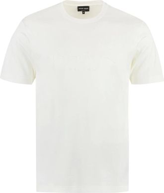 Giorgio Armani Homme, Tops, Blanc, Taille: 2XL T-Shirt Logo Signature en Interlock de Pur Coton
