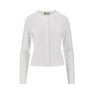 Tory Burch Cardigan en maille pointelle T Monogram - Femme - Pulls - Blanc - Taille: 38 FR