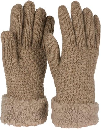 styleBREAKER Damen warme Winter Handschuhe mit Perlmuster und Fleece, Thermo Strickhandschuhe, Fingerhandschuhe 09010032, Farbe:Braun