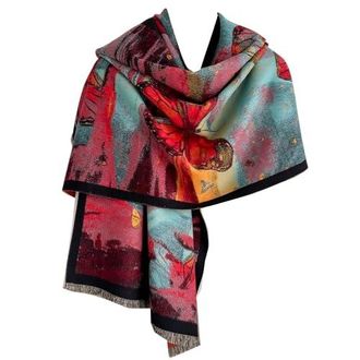 GFM Foulard Ch&acirc;le Style Pashmina Texture Cachemire Femme Automne Hiver No&euml;l (FRLSHL-CC), motifs papillons, L