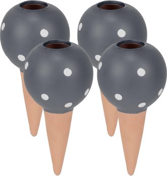 Relaxdays Tonkegel Bewässerung, 4er Set, Gießkugel für 1,5 l PET-Flaschen, für Zimmerpflanzen & Balkon, grau/terrakotta