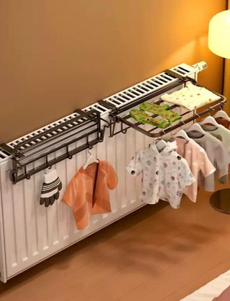 Generic Tragbarer W&auml;schest&auml;nder &uuml;ber dem Heizk&ouml;rperregal for Wohnzimmer, Schlafzimmer, K&uuml;chen, Badezimmer, B&uuml;ros und Flure(Black,55cm/21.5in)