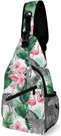 Generic Sacoche Tactique Feuilles de palmier vertes Fleur de flamant Roses R&eacute;glable Sacs &agrave; Bandouli&egrave;re Multifonction Sac &agrave; Poitrine pour &eacute;cole Cyclisme Randon